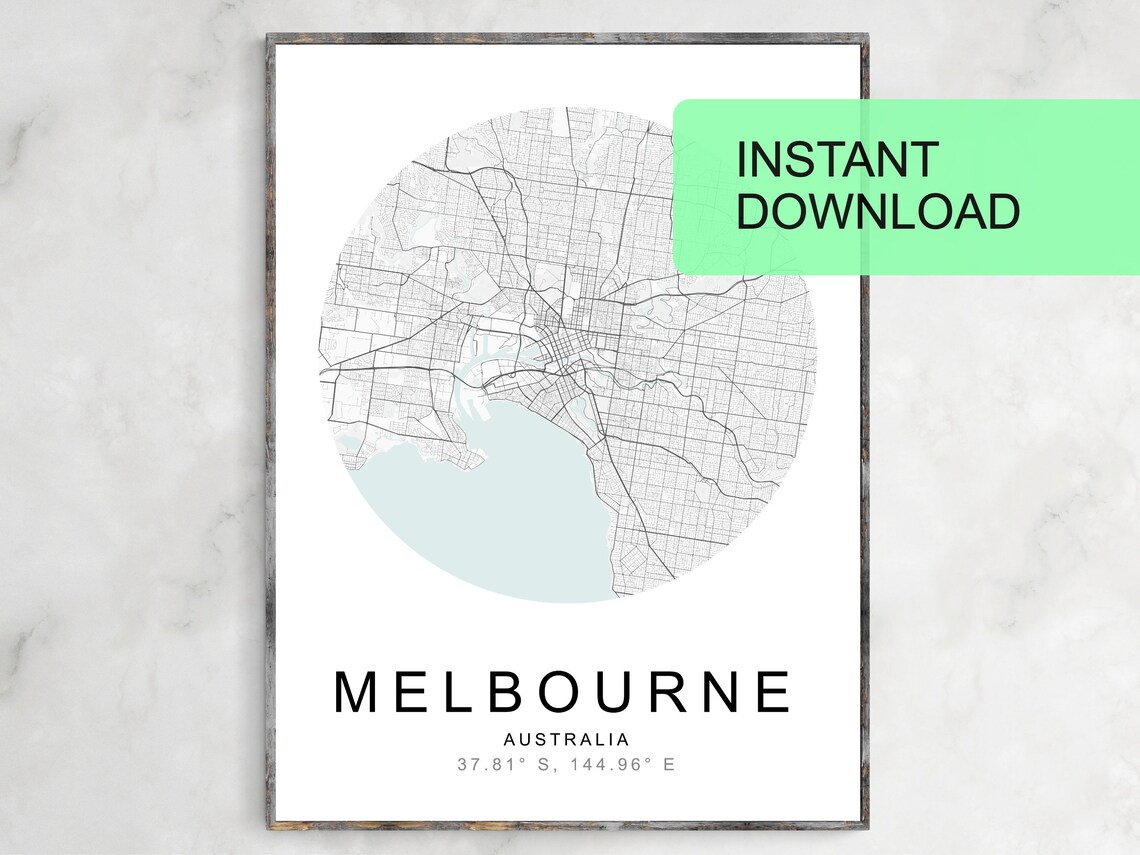 Map of Melbourne Australia, Printable Artwork, Anniversary Gift, City ...