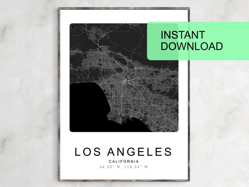 Map of Los Angeles, California, Art Prints, Printable Wall Art ...