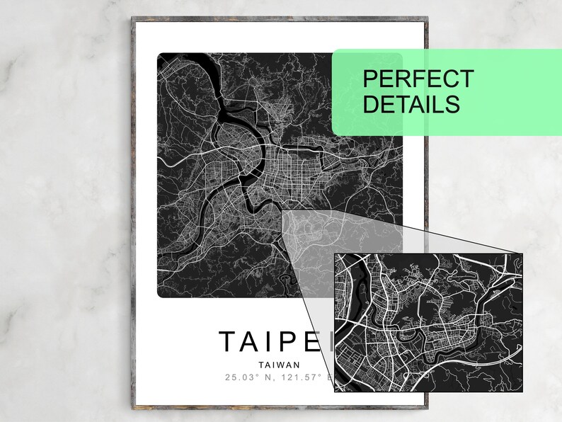 Map of Taipei, Taiwan, Digital Prints, Printable Wall Art, Personalized ...