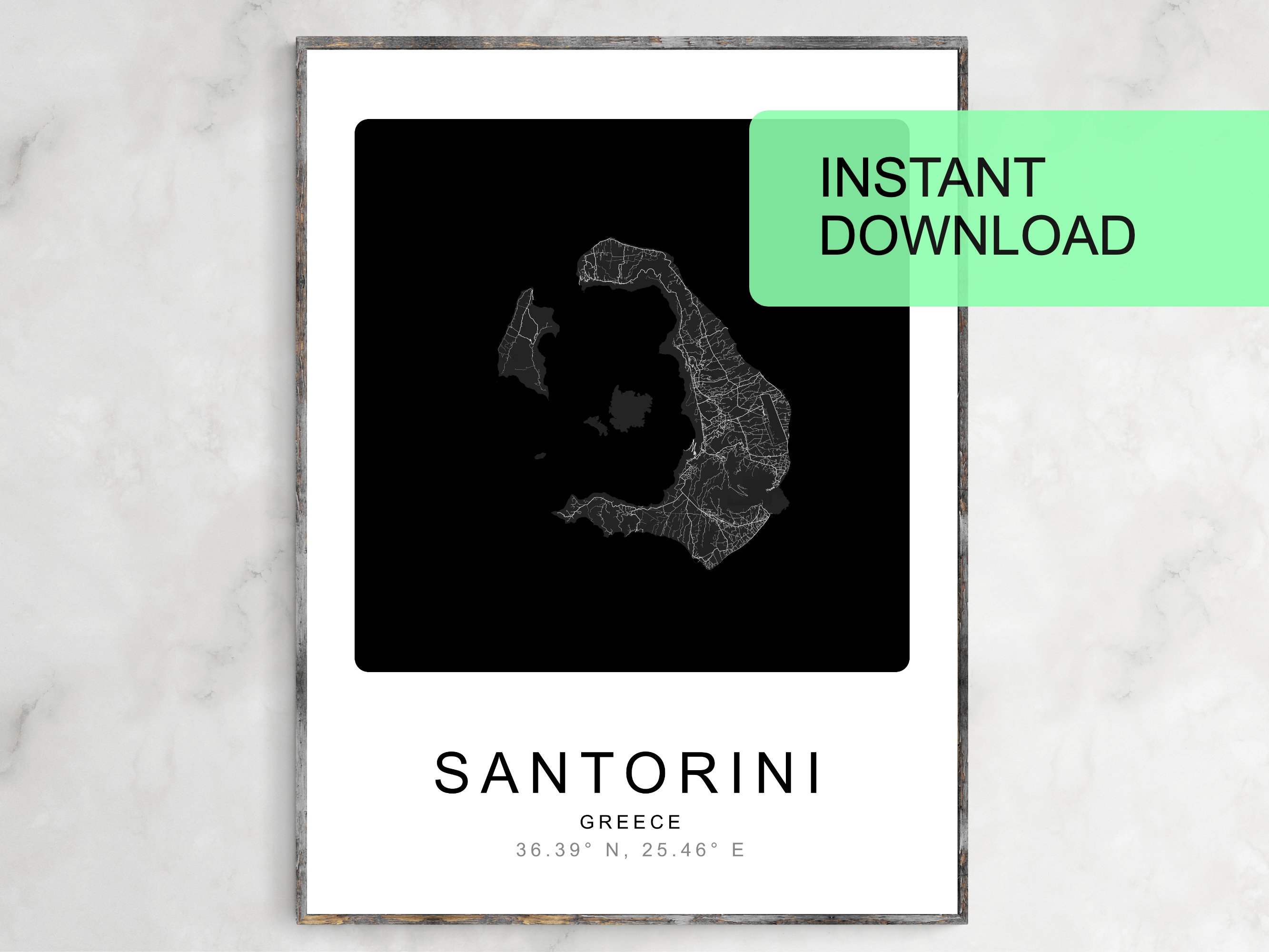 Map of Santorini, Greece, Printable Wall Art, Digital Download ...