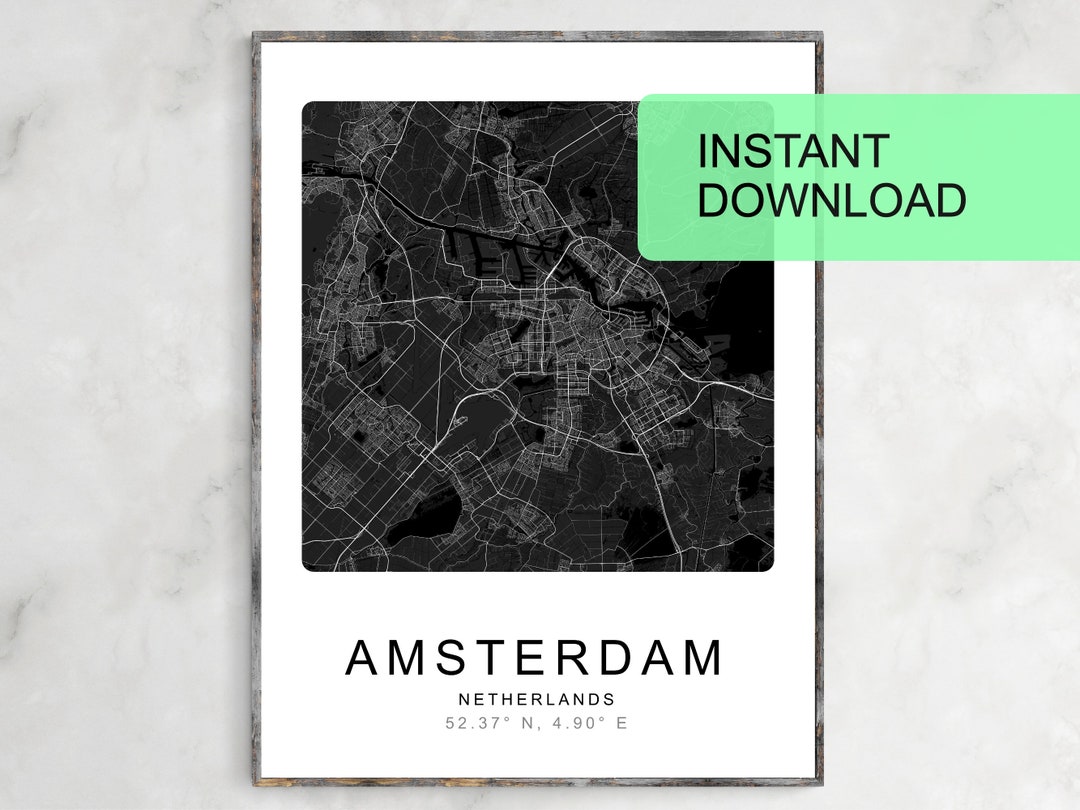 Map of Amsterdam, Netherlands, Printable, Printable Wall Art ...