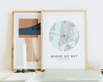 Where We Met Custom Map Wall Art Decor Print Couple Wedding - Etsy