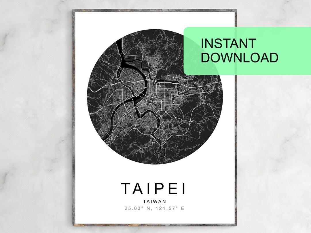 Map of Taipei, Taiwan, Art Prints, Printable Wall Art, Office ...