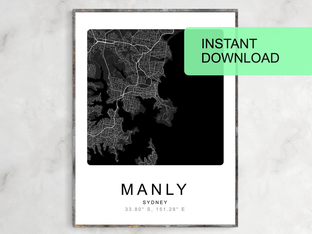Map of Manly, Sydney, Digital Prints, Printable Wall Art, Wall Art ...