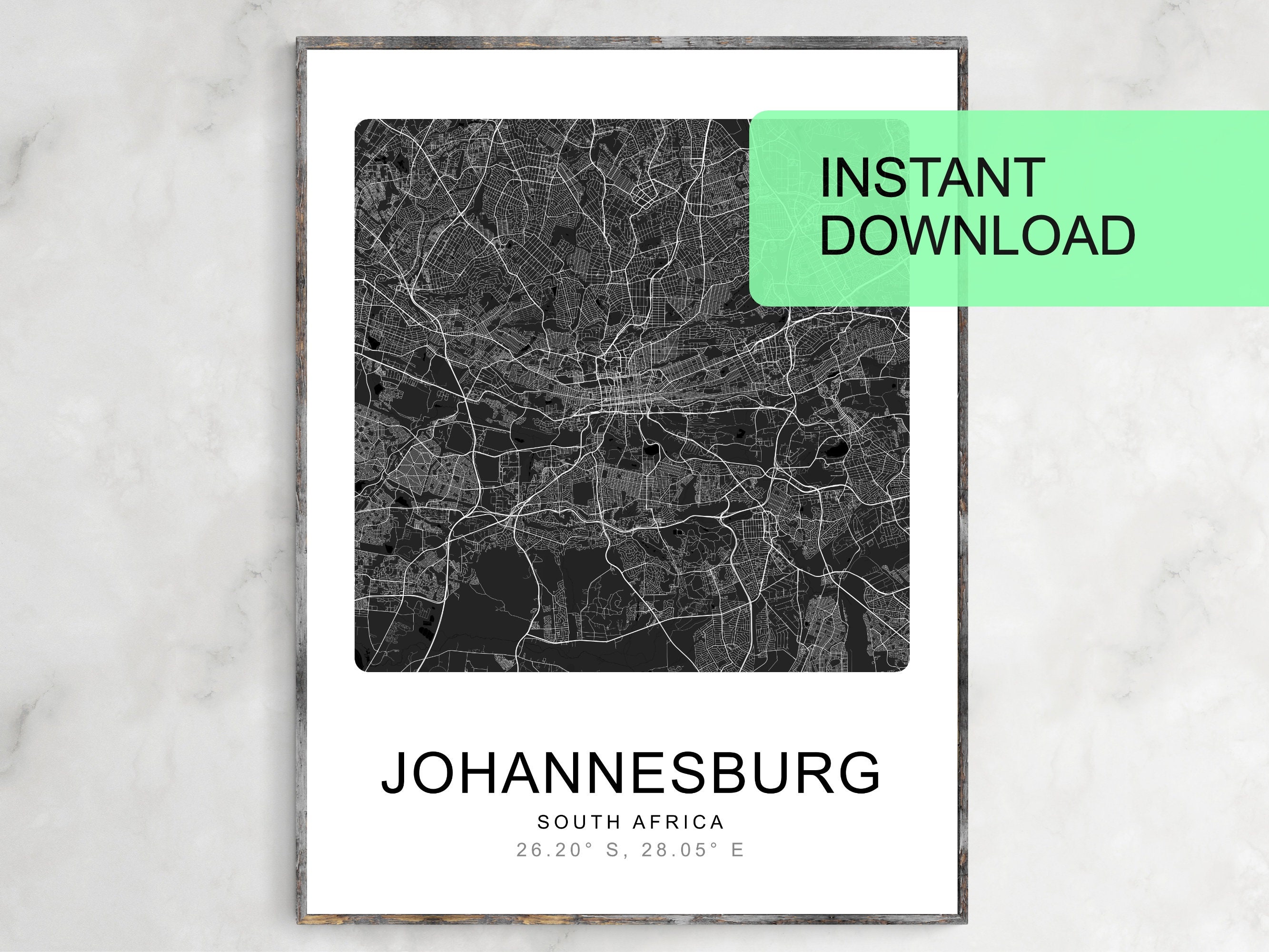 Map of Johannesburg, South Africa, Printable Wall Art, Art Prints ...