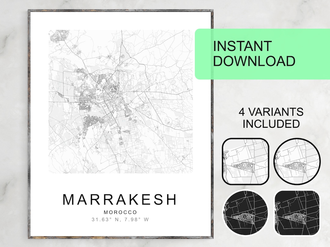Map of Marrakesh, Morocco, Digital Download, Wall Art Set of 4 ...
