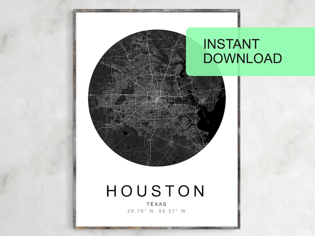 Map of Houston, Texas, Digital Download, Printable, Office Decoration ...