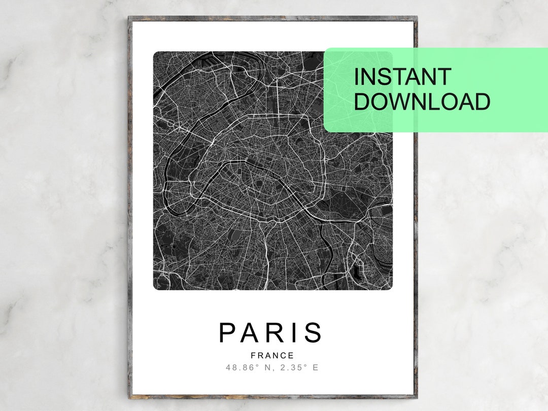 Map of Paris, France, Printable, Printable Wall Art, Personalized Map ...