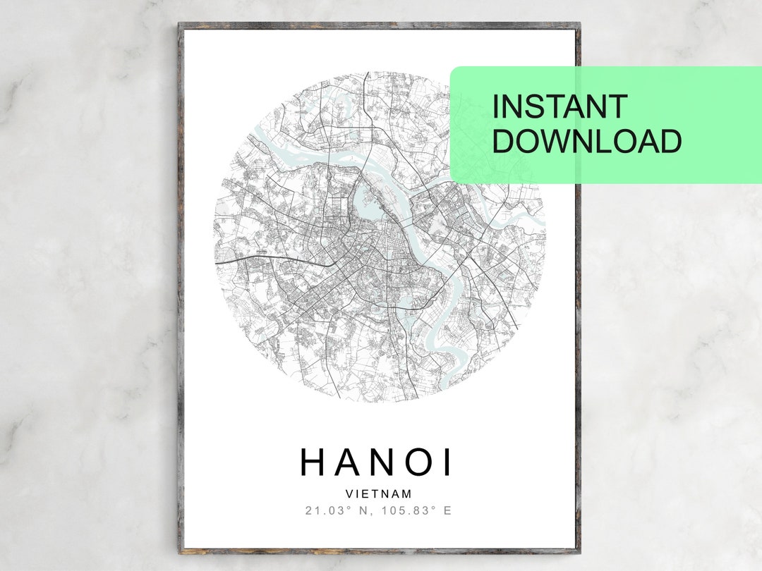 Map of Hanoi Vietnam Printable Art Prints Custom Map - Etsy