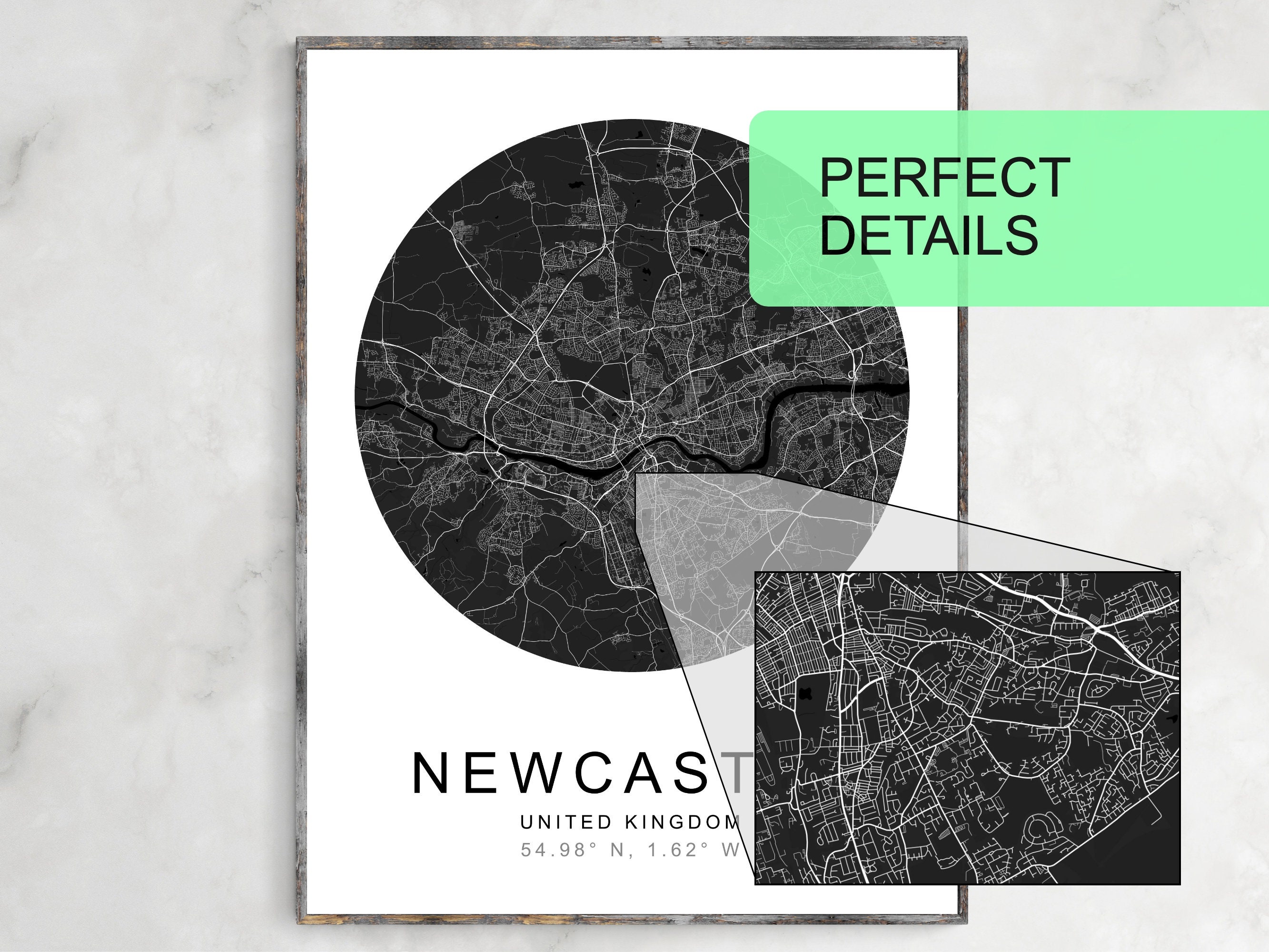Map of Newcastle, United Kingdom, Digital Prints, Printable ...