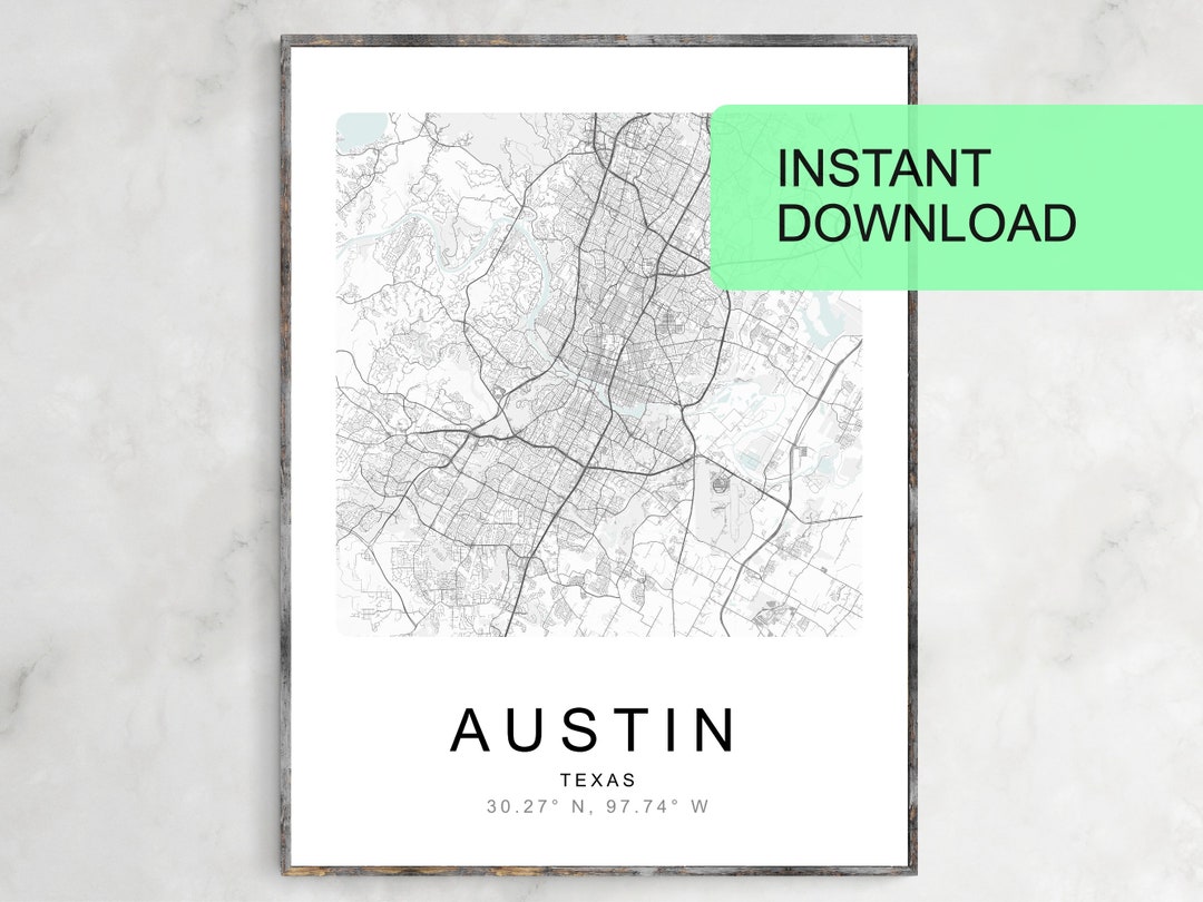 Map of Austin, Texas, Art Prints, Printable Wall Art, Home Office Decor ...