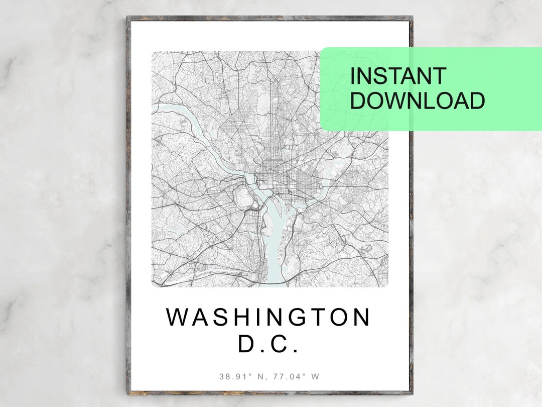 Map of Washington DC Printable Printable Wall Art - Etsy