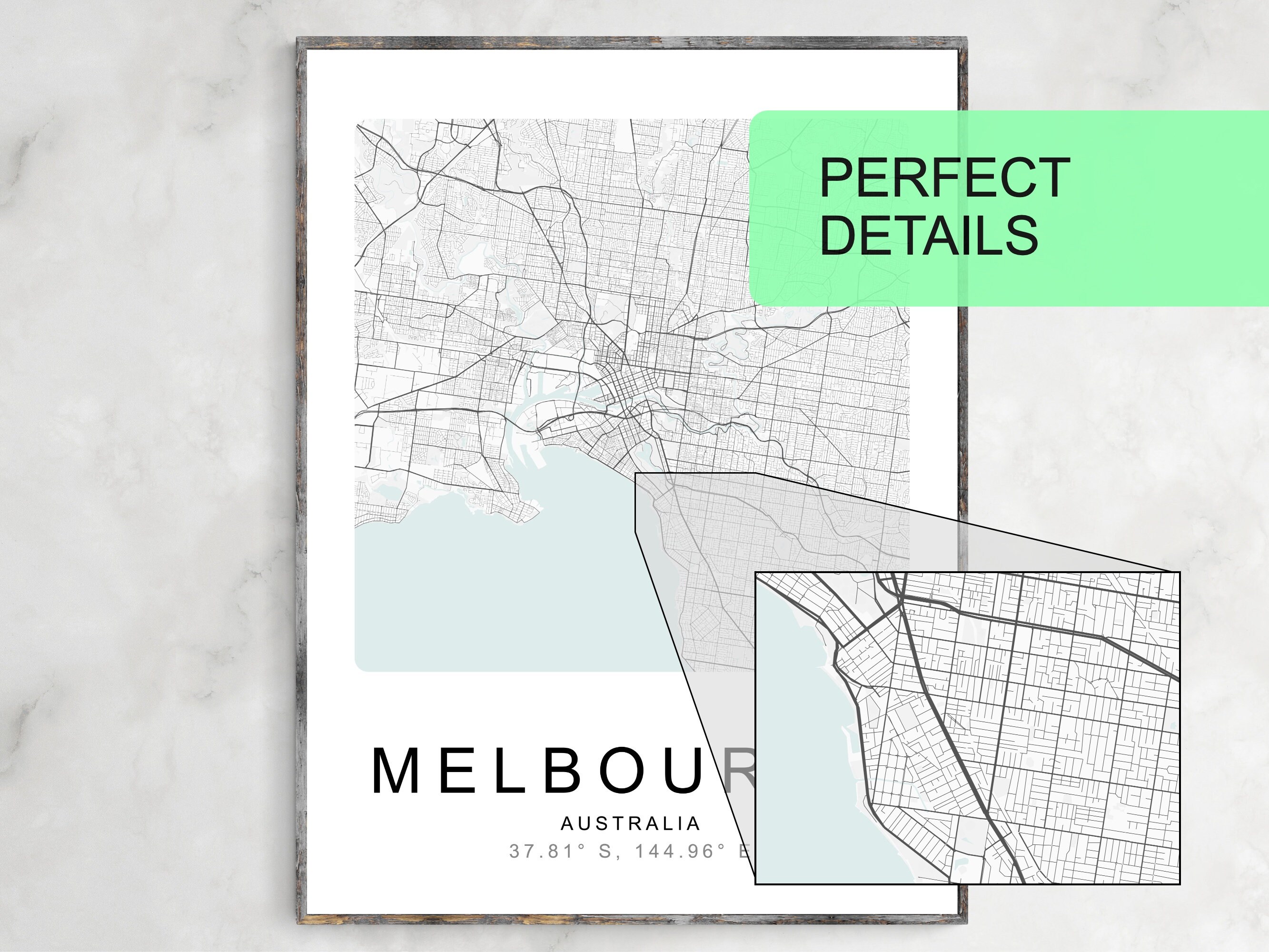 Map of Melbourne Australia, Printable Artwork JPG, Anniversary Gift ...