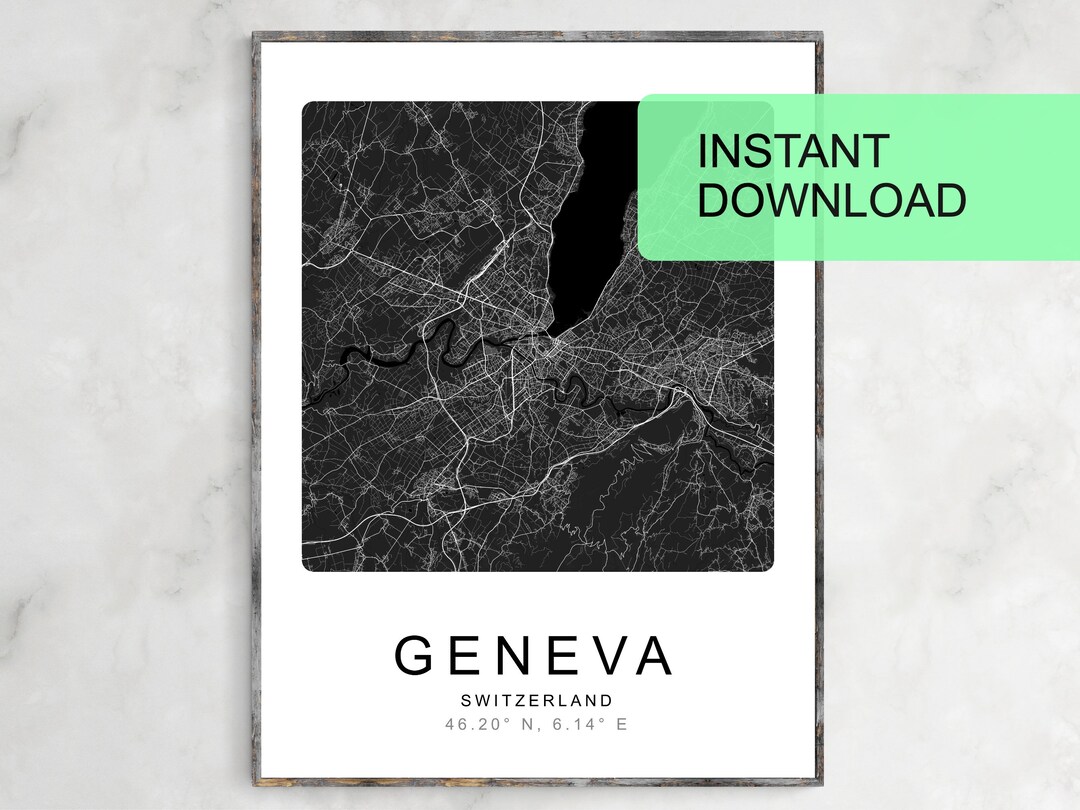 Map of Geneva, Switzerland, Art Prints, Printable Wall Art, Office ...
