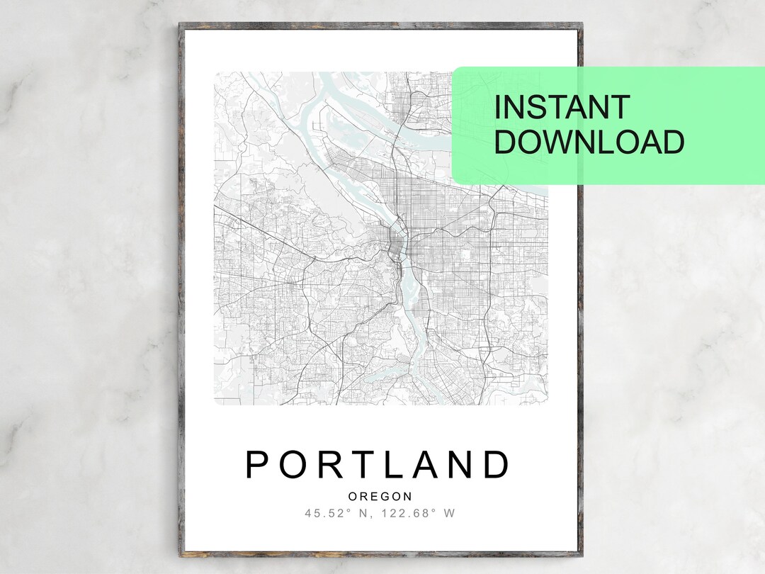 Map of Portland, Oregon, Printable Wall Art, Art Prints, Home Office ...