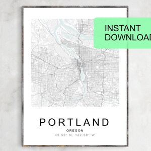 Map of Portland, Oregon, Printable Wall Art, Art Prints, Home Office ...