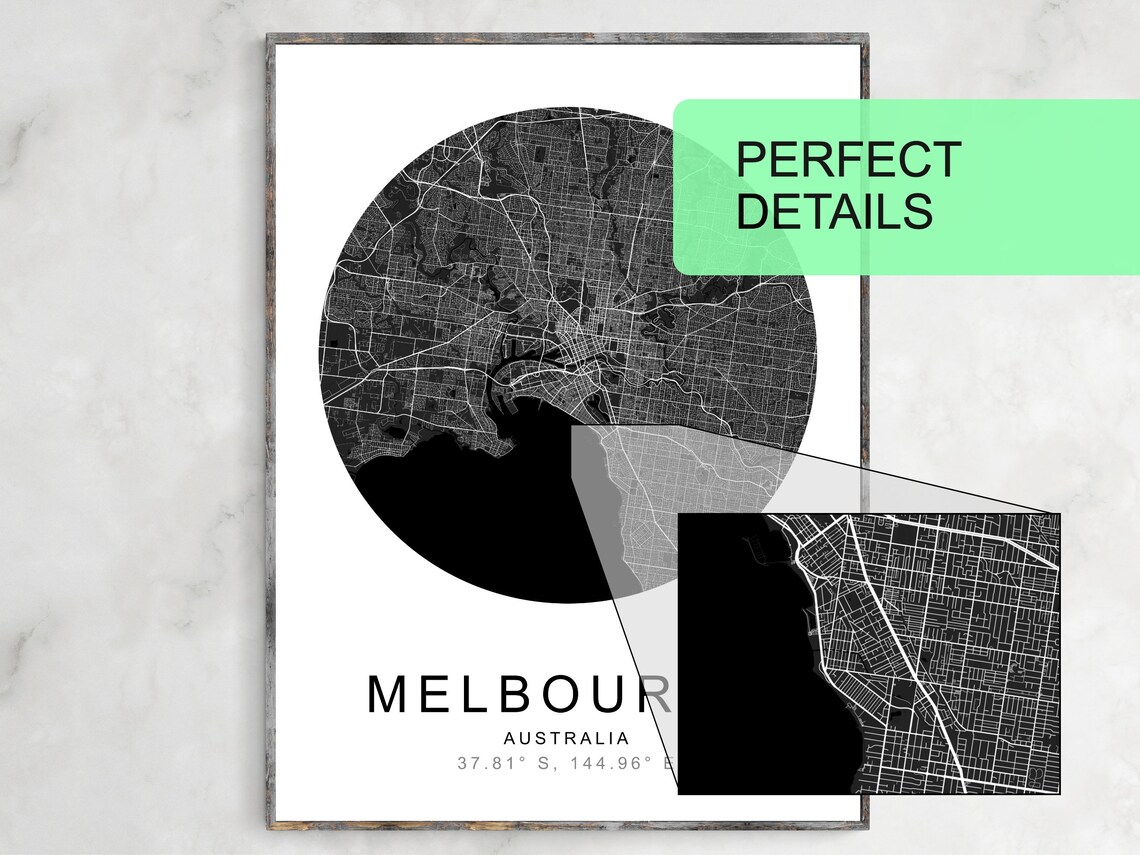 Map of Melbourne, Australia, Art Prints, Printable, Personalized Map ...