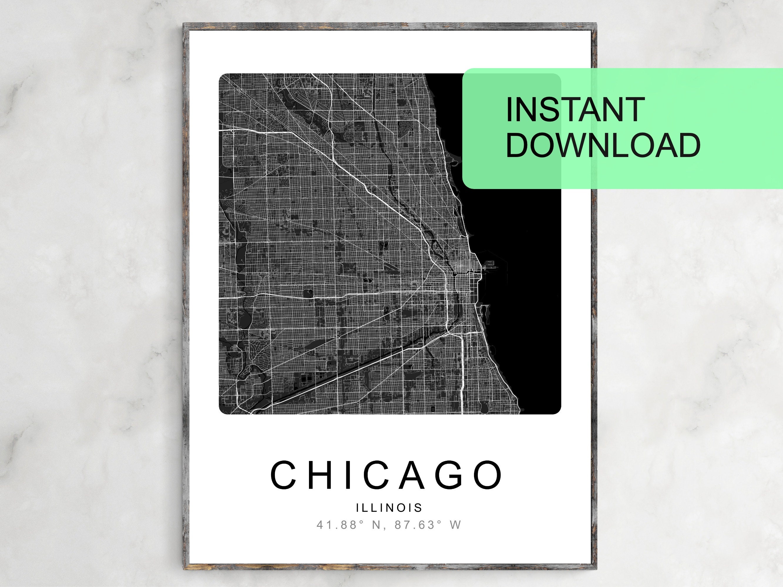 Map of Chicago, Illinois, Printable, Art Prints, Home Office Decor ...