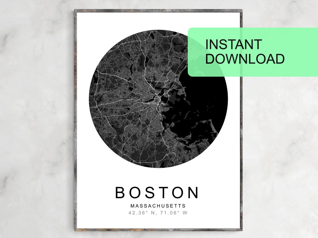 Map of Boston, Massachusetts, Printable Wall Art, Digital Prints ...