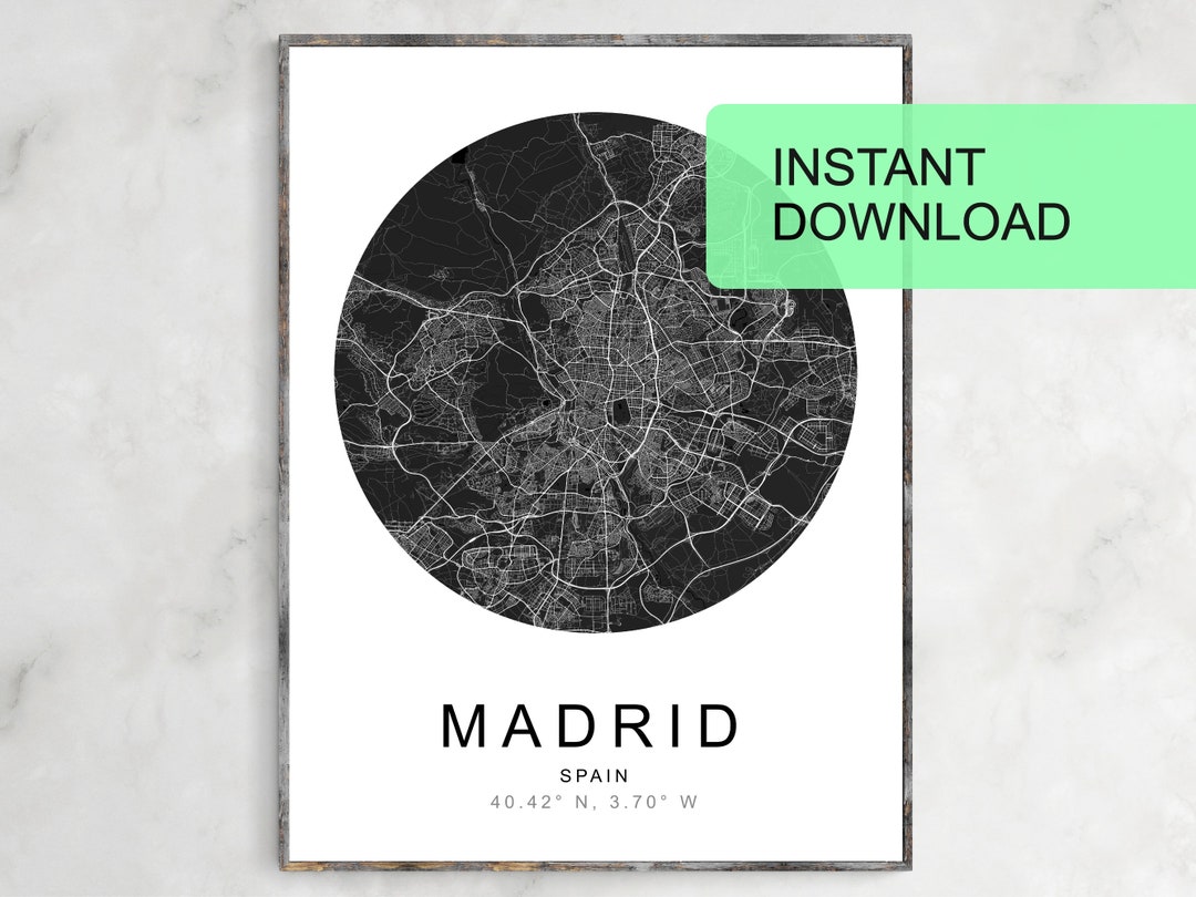 Map of Madrid, Spain, Printable, Digital Download, Home Office Decor ...