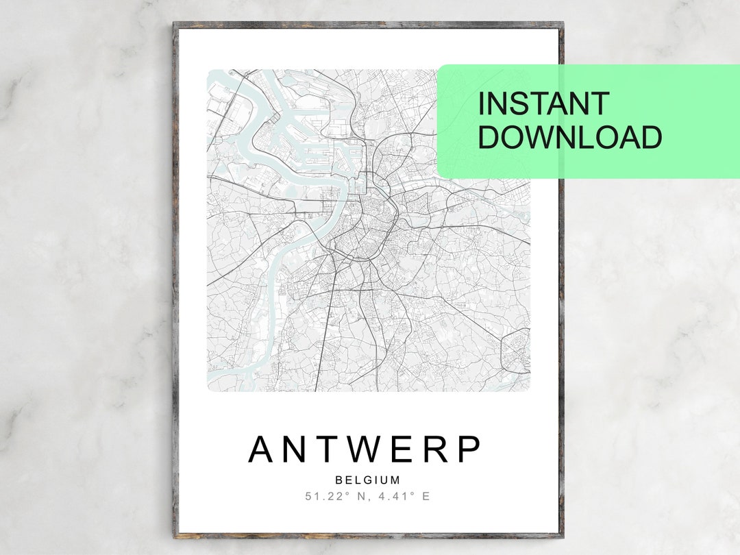 Map of Antwerp, Belgium, Digital Prints, Printable, Custom Map, Home ...