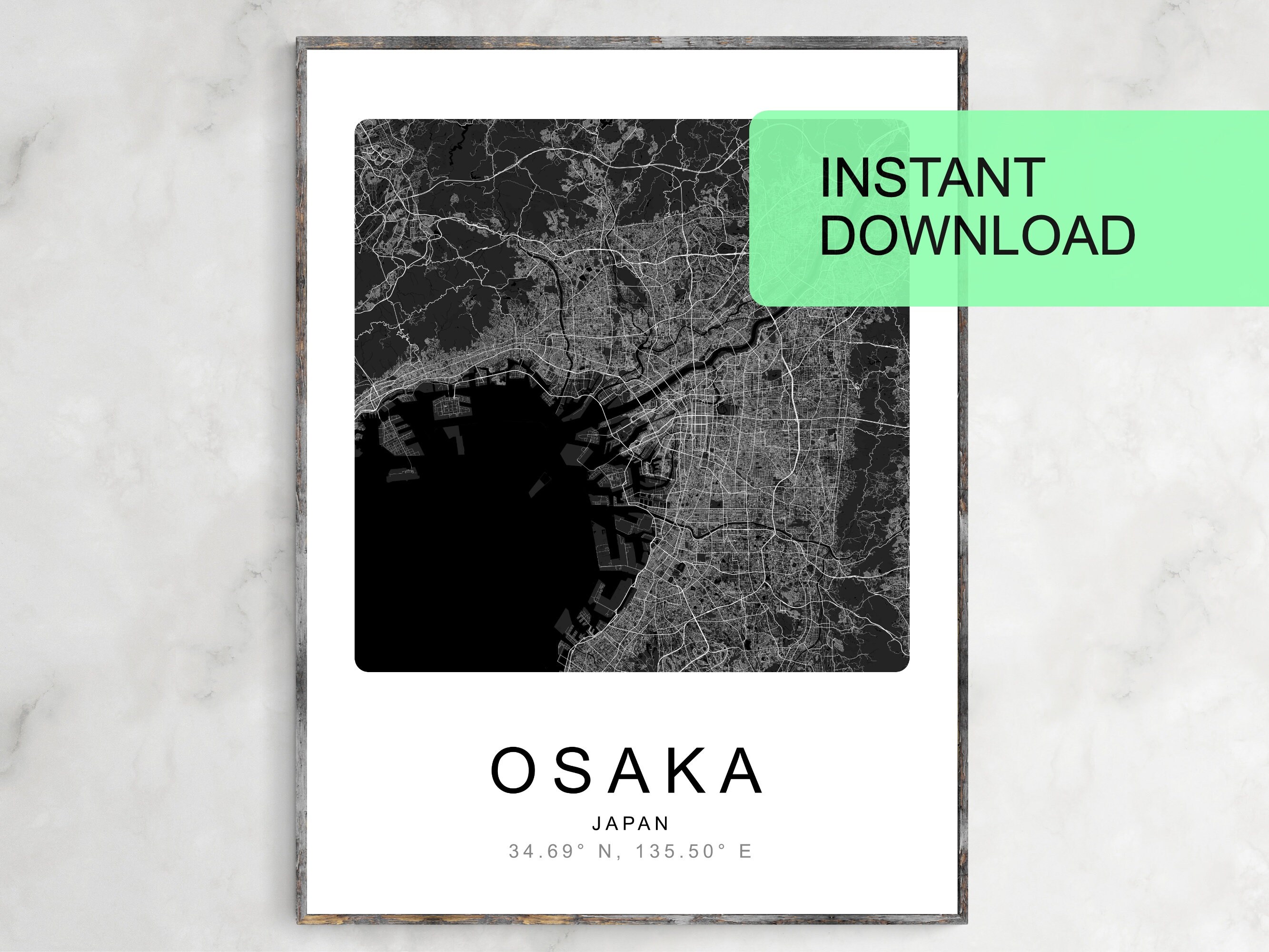 Map of Osaka, Japan, Digital Prints, Printable, Personalized Map ...