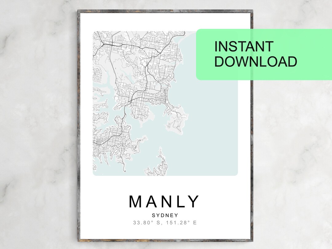 Map of Manly, Sydney, Digital Prints, Printable Wall Art, Bedroom Decor ...