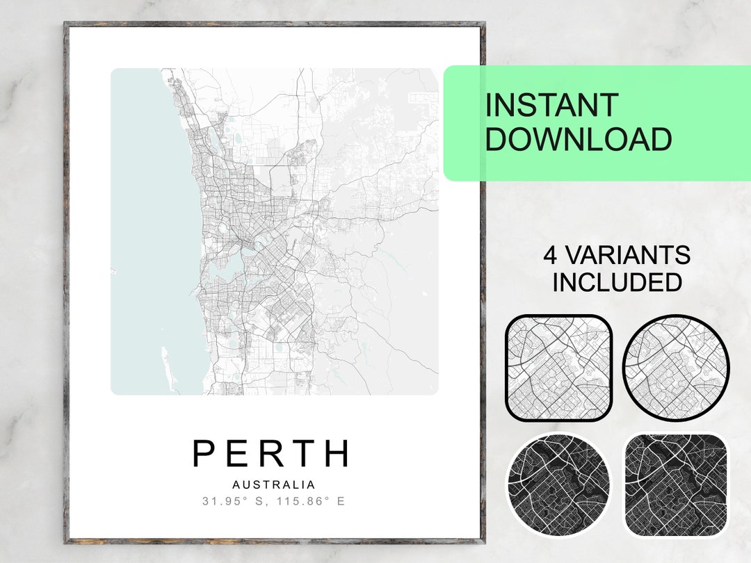 Map of Perth Australia Digital Download Wall Art Set of 4 - Etsy