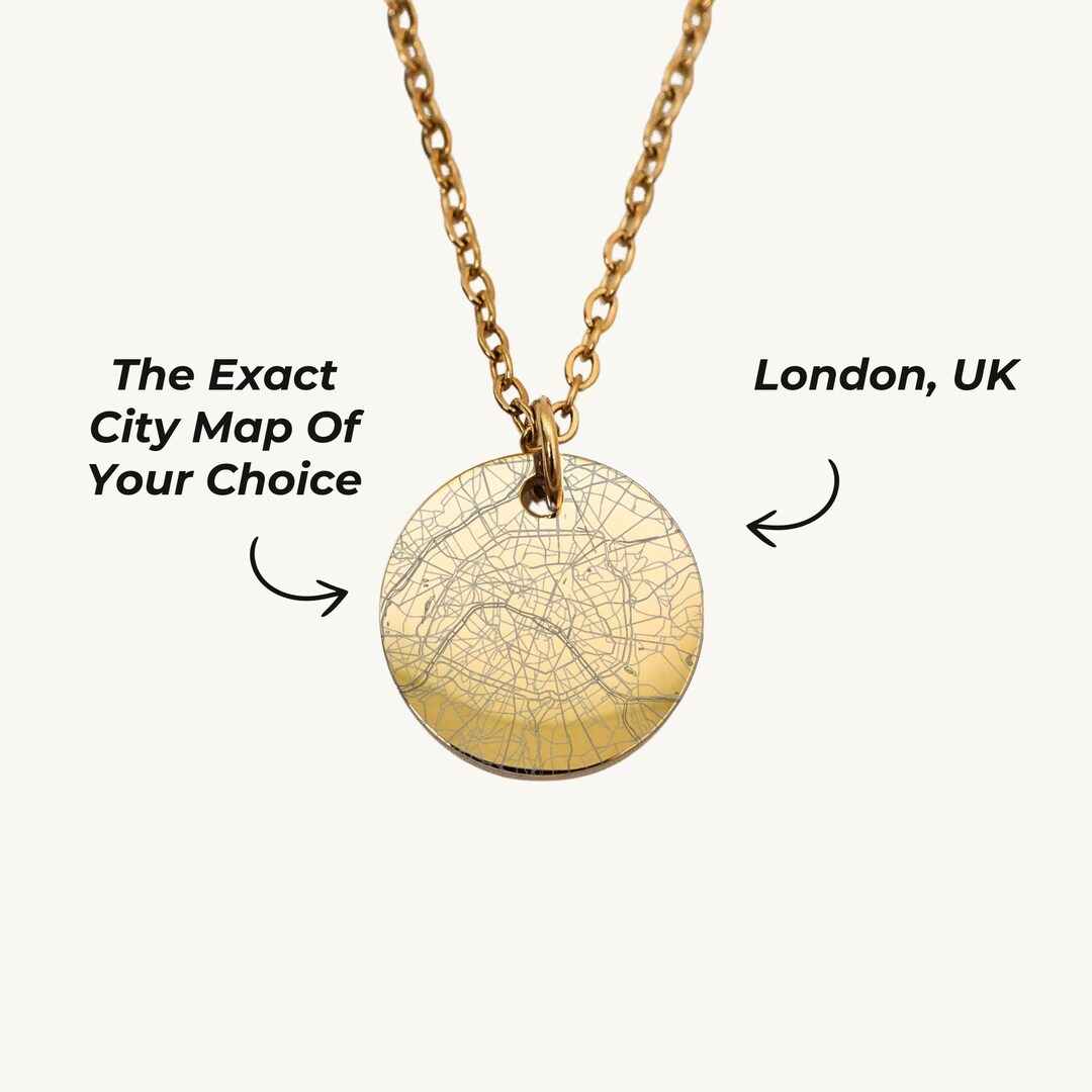 Custom City Map Necklace, Personalized Engraved Location Necklace, City ...