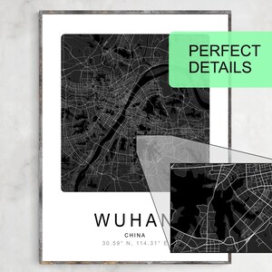 Map of Wuhan, China, Digital Download, Wall Art Set of 4, Digital ...