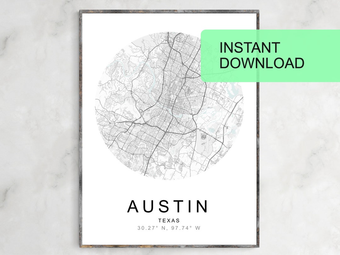 Map of Austin, Texas, Printable, Printable Wall Art, Bedroom Decor ...