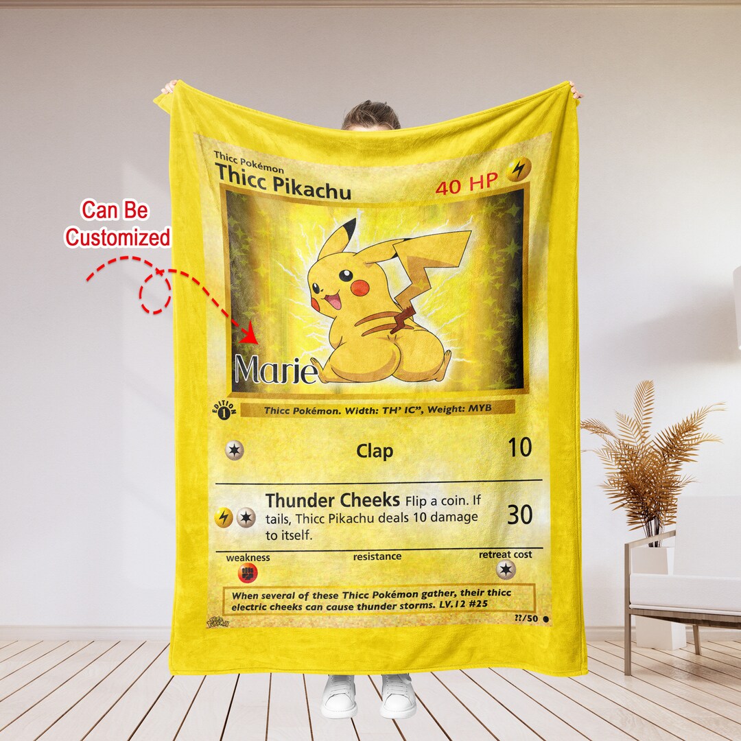 Customizable Thicc Pikachu Themed Blanket W Name Personalized Gift