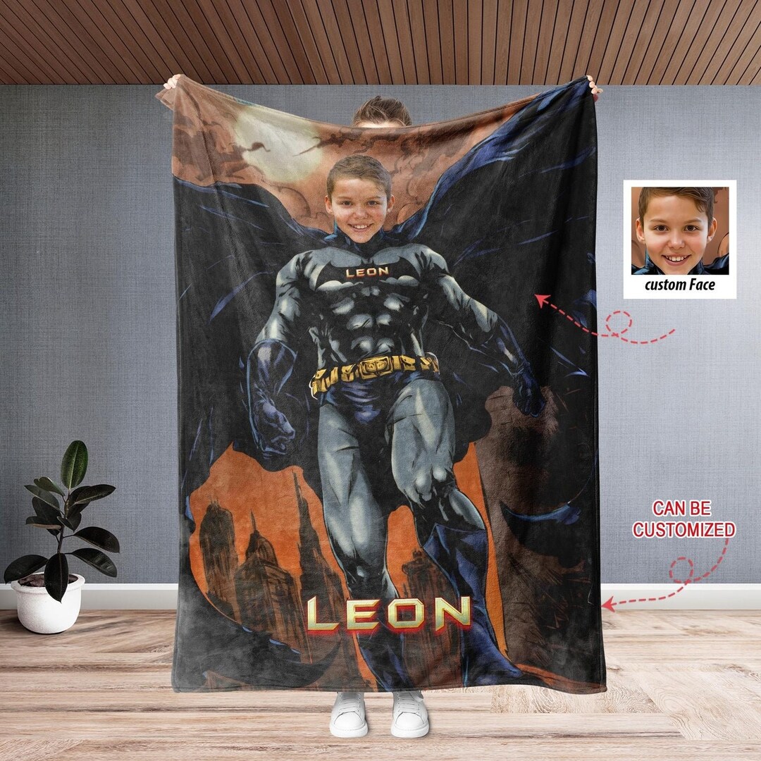 USA Made Personalized Superhero in Dark City Blanket Custom Face & Name ...