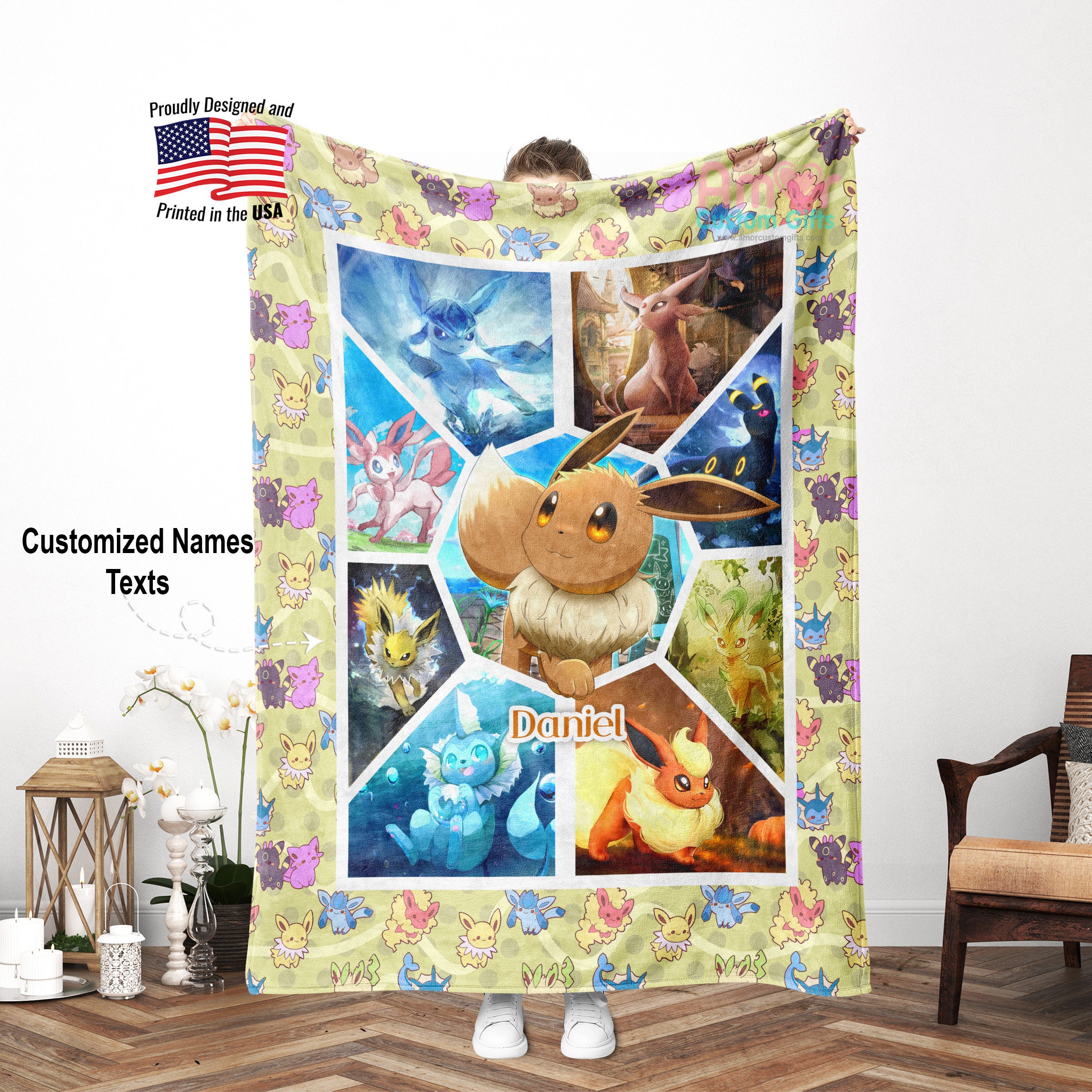 Personalized PK Eevee Evolutions Blanket Custom Name - Etsy