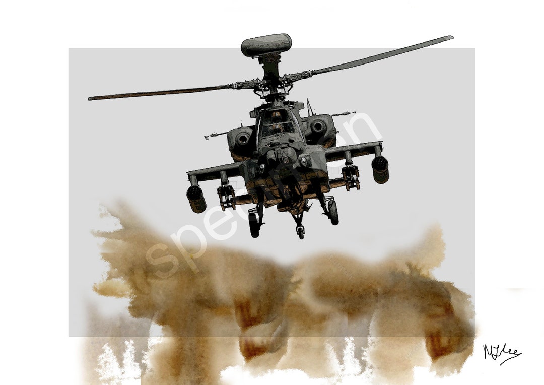 A4 Framed Aircraft Digital Painting Photo Print APACHE HELICOPTER ...
