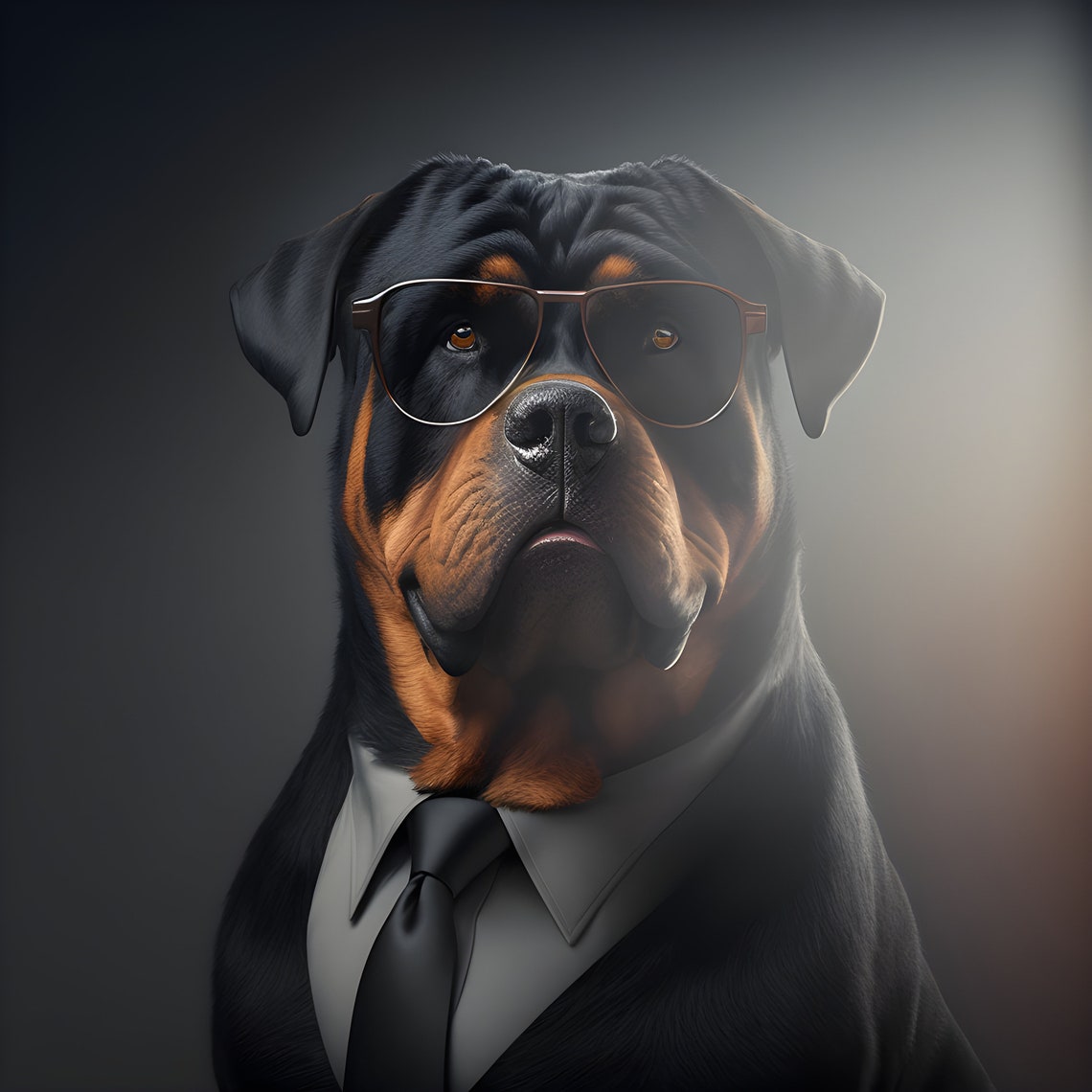 Elegant Rottweiler Digital Art Print Dressed in Distinguished Attire ...