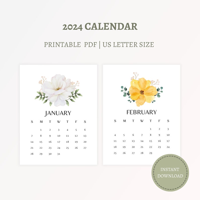 Floral 2024 Calendar Printable Calendar Weekly Planner - Etsy