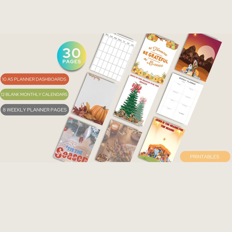 Holiday A5 Printable Planner Dashboards Monthly and Weekly Calendar ...