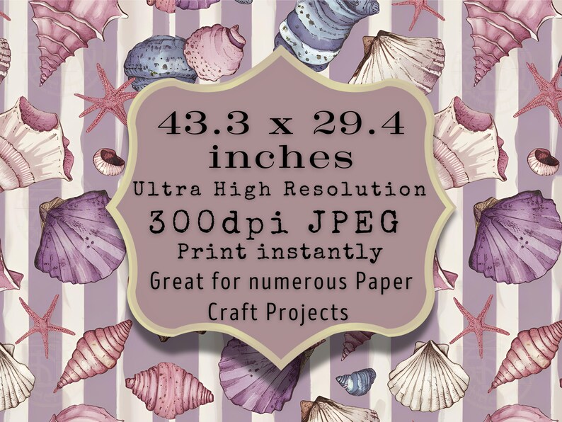 Seashell Wrapping Paper, Ocean Shells Gift Wrap, Handpainted Watercolor ...