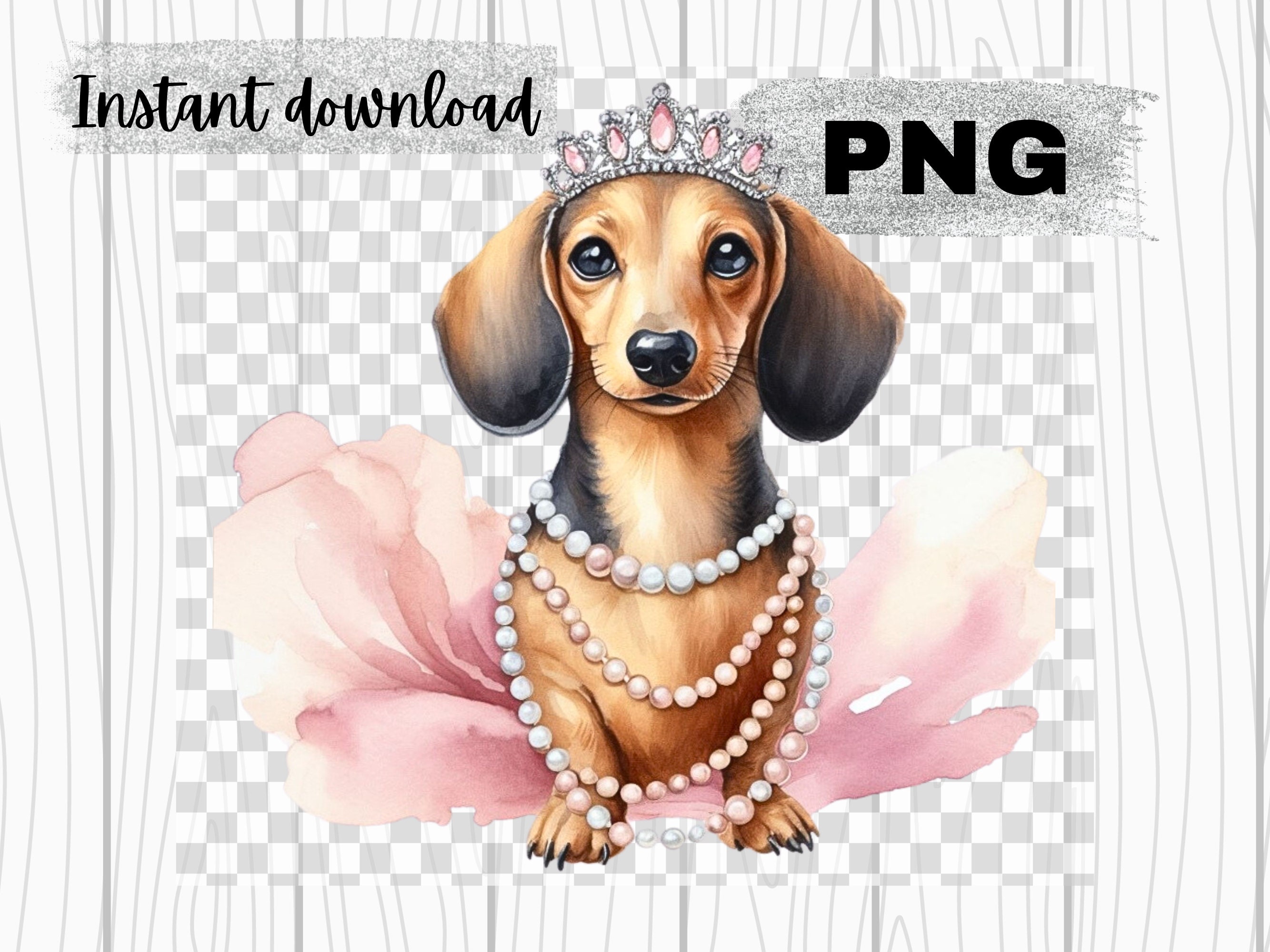 Watercolor Dachshund Clipart: Princess Dogs With Pearls (digital ...