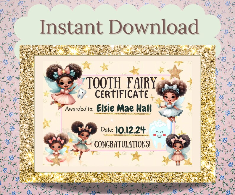 Black Tooth Fairy Certificate African American Fairies First Tooth Afro ...