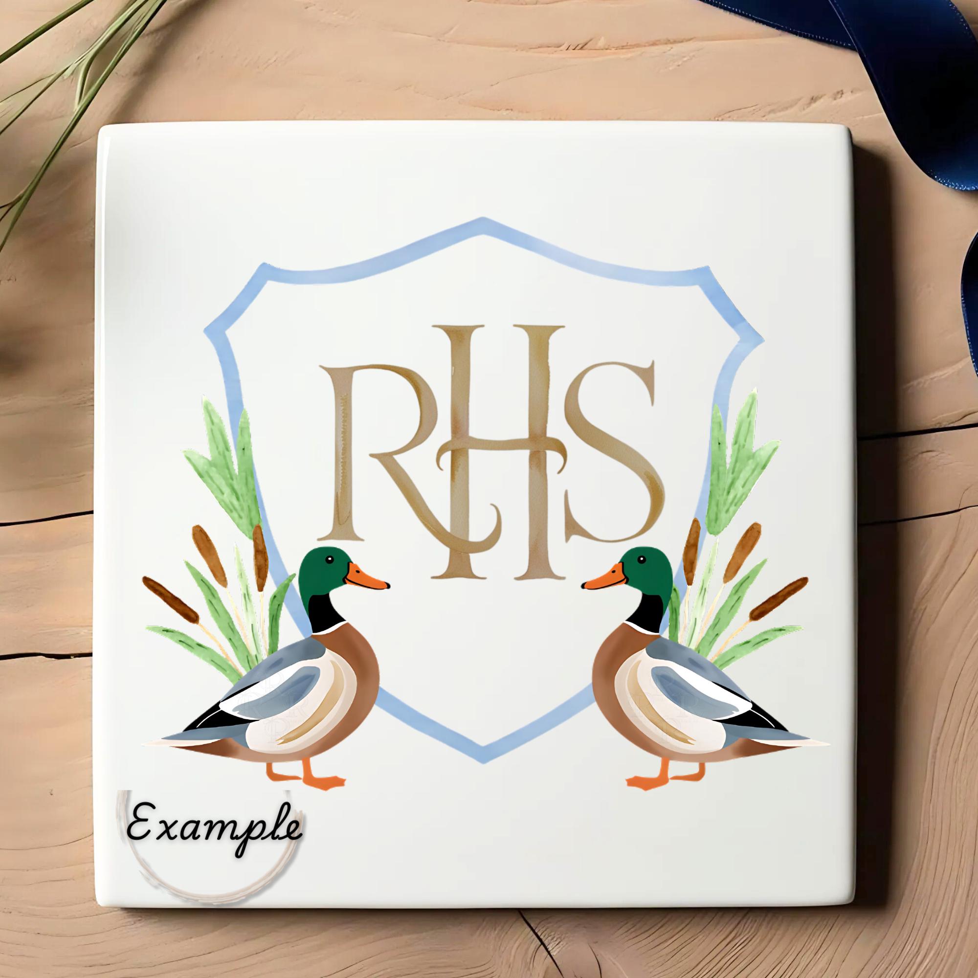 Watercolor Duck Crest, Mallard Ducks Baby Design, Grandmillennial ...