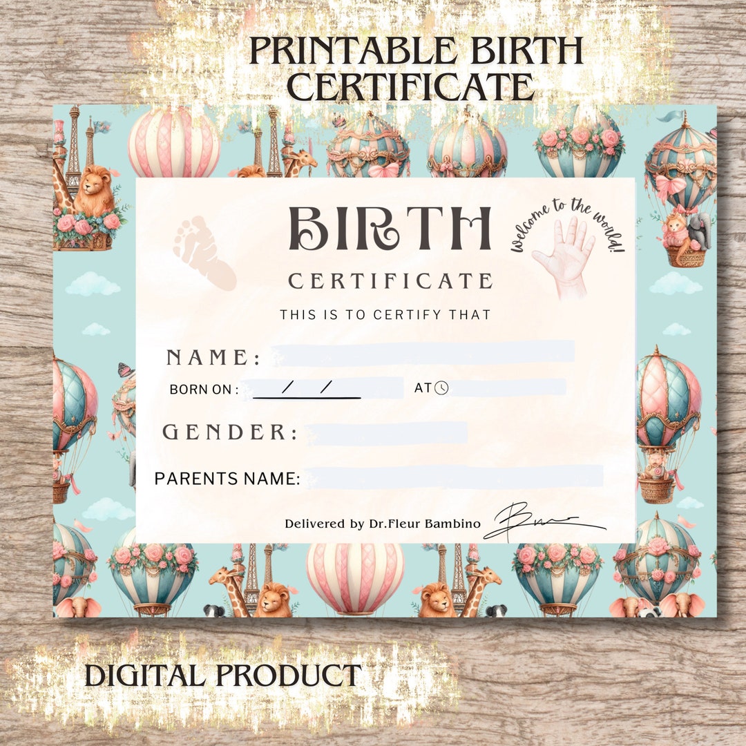 Reborn Baby Doll Birth Certificate Printable Adoption Cert, New Baby ...