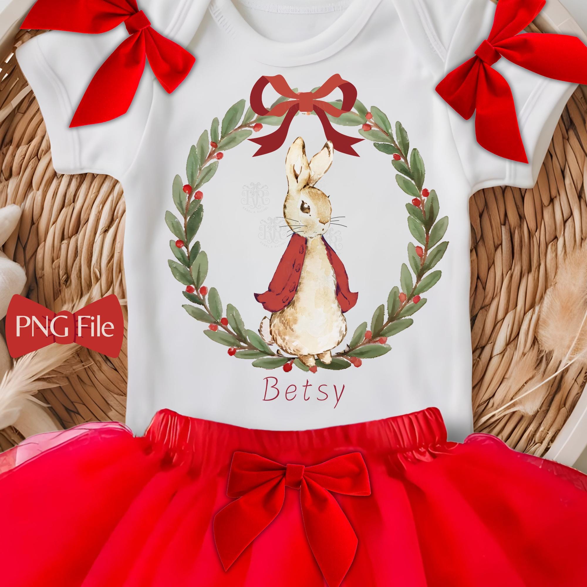 Peter Rabbit Christmas PNG Printable Clipart, Red Coquette Bow Festive ...