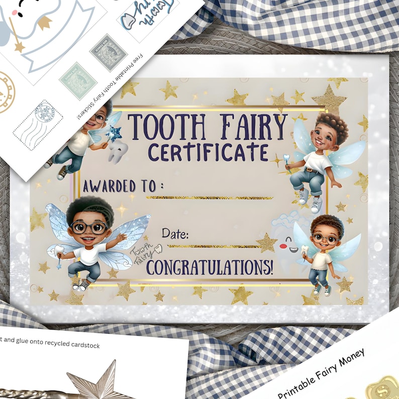 Boys Tooth Fairy Certificate, Retainer Award, Black Tooth Fairys, Boy ...
