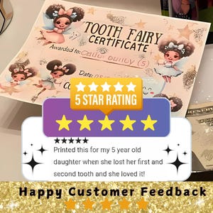 Black Tooth Fairy Certificate African American Fairies First Tooth Afro ...