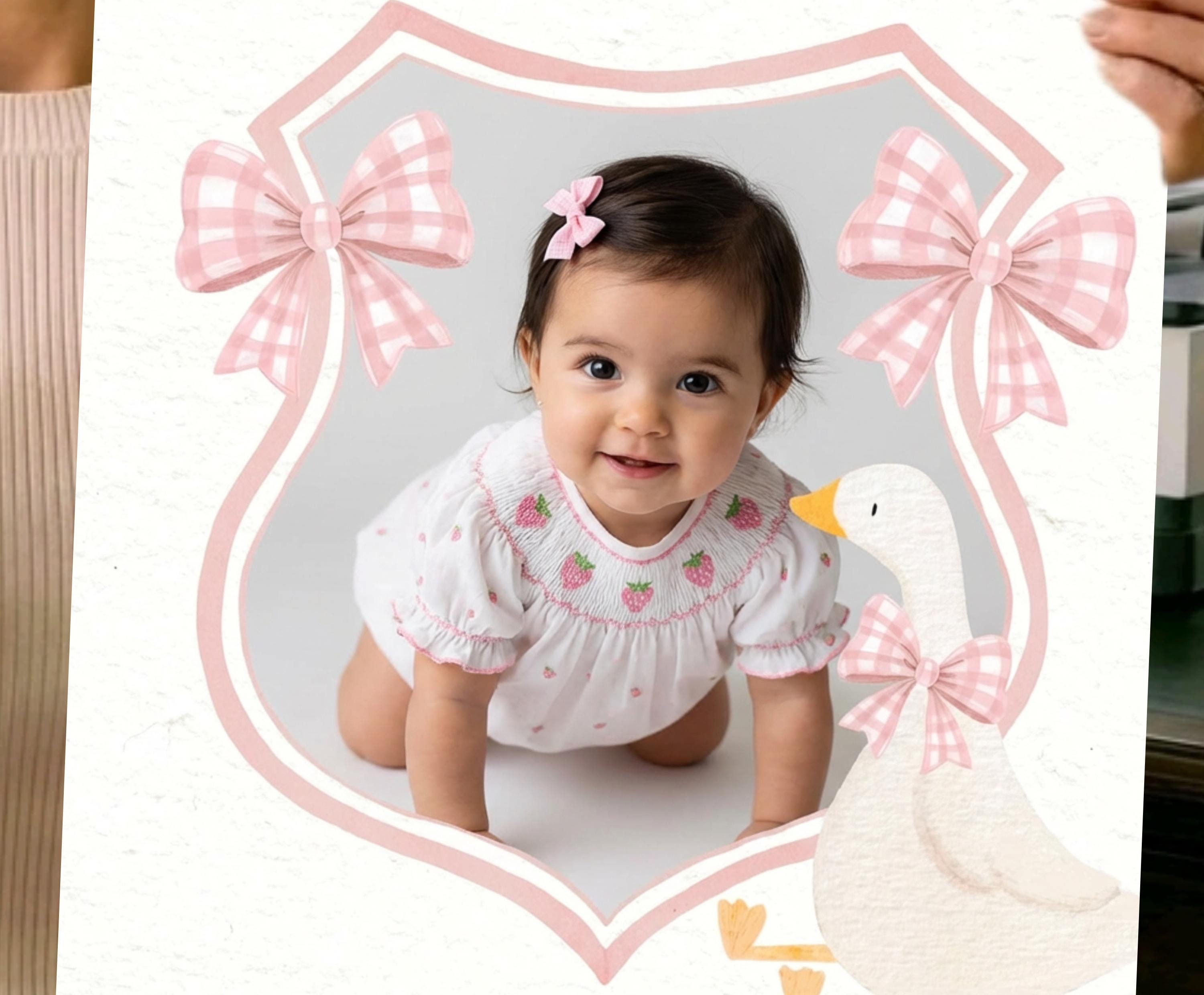 Goose Crest Pink Gingham Bow Frame Clipart Png Bundle, Coquette Bows ...