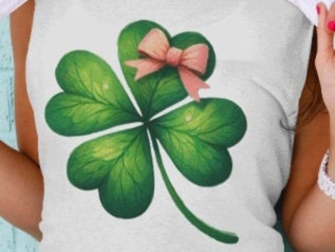 Preppy Shamrock Clipart St Patrick's Day Girly Pink Bow Sublimate Irish ...