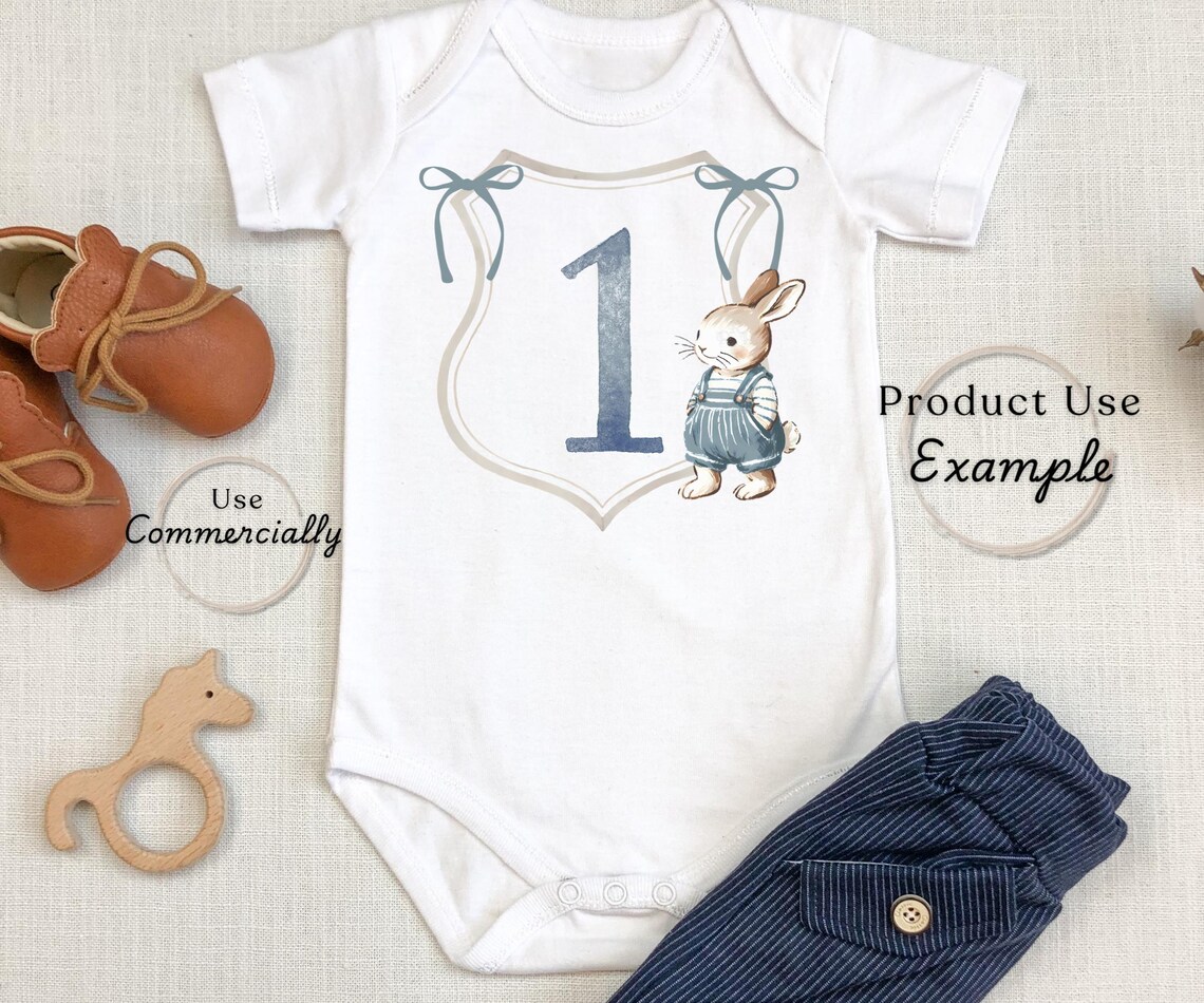 Crest With Bunny and Bows PNG Blue Watercolor Baby Boy Rabbit Wearing ...