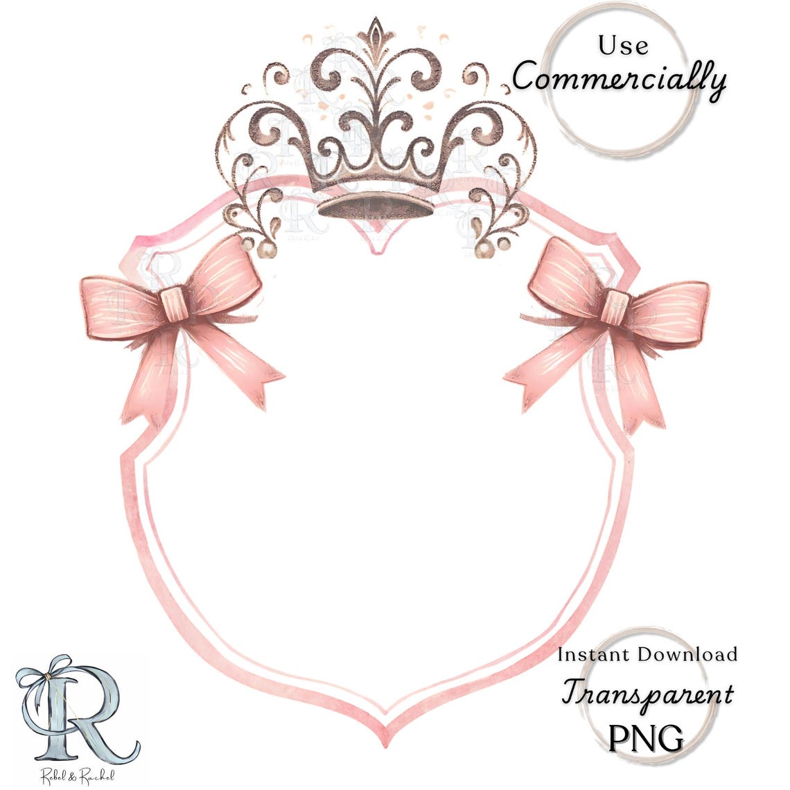 Pink Crest Clipart, Grandmillennial Bow Frame PNG, Coquette Pastel ...